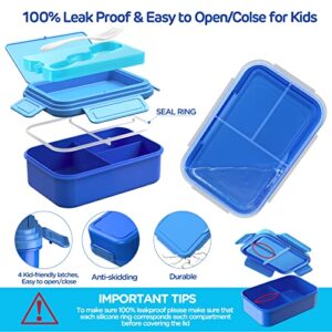 DaCool Kids Bento Box with Ice Pack Chill Kids Lunch Box 9.4 CUP Cold Toddler Bento Lunch Containers with 3+1 Compartments Fork for Meal Leakproof Microwave & Dishwasher Safe BPA-Free, Blue