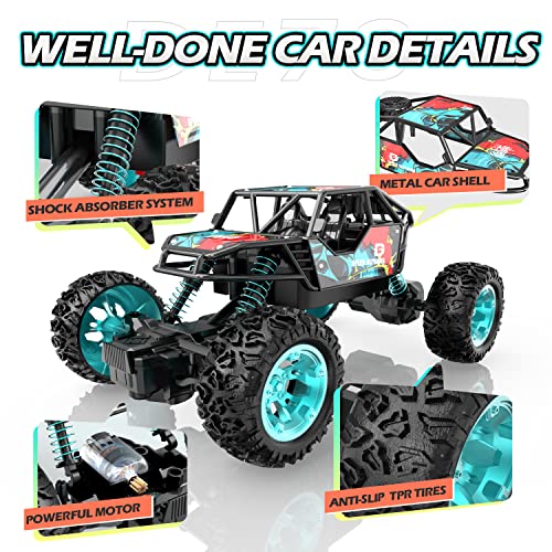 DEERC DE70 Remote Control Truck W/Metal Shell, 60+ Mins, 2.4G, 1:22 RC Cars Crawler for Boys, Monster Trucks, Toy Vehicle Car Gift for Kids Adults Girls