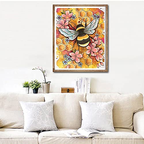 TUMOVO Paint by Numbers, Honeycomb Honey Paint by Numbers, Bee Flower Acrylic Pigment Drawing Paintwor, DIY Canvas Oil Painting Paint by Number, Bees for Adults Kids Beginners Enthusiasts 16x20inch