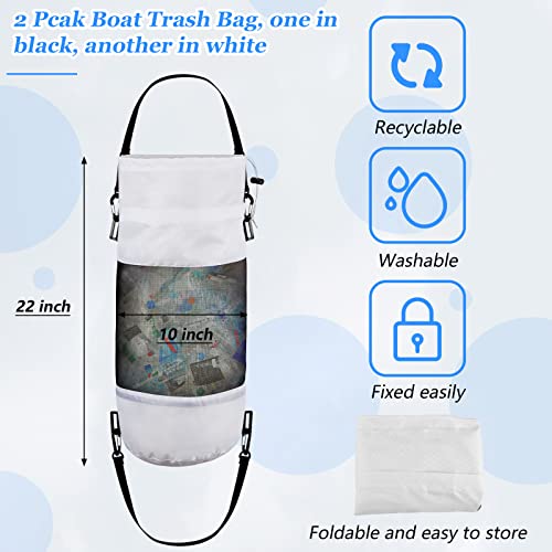 2 Packs Portable Boat Accessories Trash Bags Mesh Trash Bags Boats Trash Can Boat Garbage Container for Boat Kayak Camper Fishing Cabin Storage Men Women Adults (Black, White)