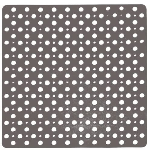 ENKOSI Large Square Non Slip Shower Mat | 27 x 27-inch Shower Mats for Showers Anti Slip - Square Shower Stall Mat for Bathroom Shower Floors | Secure Suction Cups and Drain Holes (Grey)