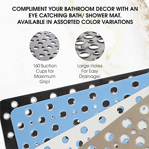 ENKOSI Large Square Non Slip Shower Mat | 27 x 27-inch Shower Mats for Showers Anti Slip - Square Shower Stall Mat for Bathroom Shower Floors | Secure Suction Cups and Drain Holes (Grey)