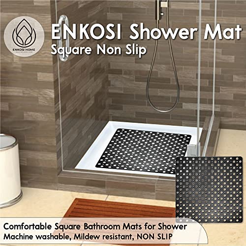 ENKOSI Large Square Non Slip Shower Mat | 27 x 27-inch Shower Mats for Showers Anti Slip - Square Shower Stall Mat for Bathroom Shower Floors | Secure Suction Cups and Drain Holes (Grey)