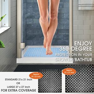 ENKOSI Large Square Non Slip Shower Mat | 27 x 27-inch Shower Mats for Showers Anti Slip - Square Shower Stall Mat for Bathroom Shower Floors | Secure Suction Cups and Drain Holes (Grey)