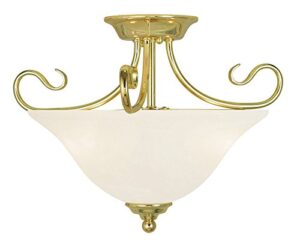 2 light polished brass ceiling light fixture with white alabaster glass shade