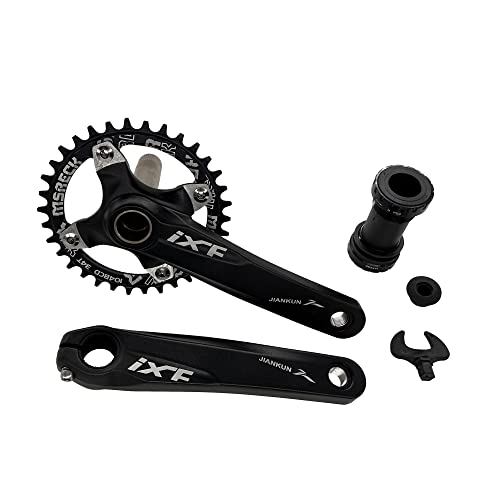 Bike Crank Arm Set Mountain Bike Crank Arm Set 170mm 104 BCD with Bottom Bracket Kit, Single Chainring and Chainring Bolts for MTB BMX Road Bicyle, Compatible with Shimano, FSA, Gaint (Black, 34T)