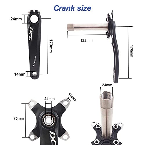 Bike Crank Arm Set Mountain Bike Crank Arm Set 170mm 104 BCD with Bottom Bracket Kit, Single Chainring and Chainring Bolts for MTB BMX Road Bicyle, Compatible with Shimano, FSA, Gaint (Black, 34T)