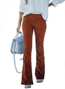 sidefeel women corduroy flare pants elastic waist bell bottom trousers small brown