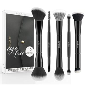 beasofee perfection makeup brushes 5pcs makeup brushes set synthetic foundation powder concealers eye shadows blush makeup brushes with black bag (black)