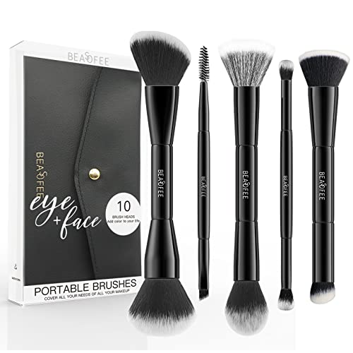 BEASOFEE Perfection Makeup Brushes 5pcs Makeup Brushes Set Synthetic Foundation Powder Concealers Eye shadows Blush Makeup Brushes with Black Bag (Black)