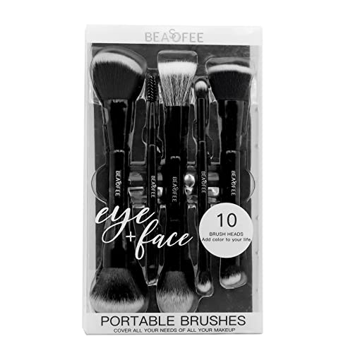 BEASOFEE Perfection Makeup Brushes 5pcs Makeup Brushes Set Synthetic Foundation Powder Concealers Eye shadows Blush Makeup Brushes with Black Bag (Black)