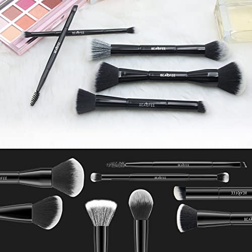 BEASOFEE Perfection Makeup Brushes 5pcs Makeup Brushes Set Synthetic Foundation Powder Concealers Eye shadows Blush Makeup Brushes with Black Bag (Black)