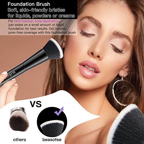 BEASOFEE Perfection Makeup Brushes 5pcs Makeup Brushes Set Synthetic Foundation Powder Concealers Eye shadows Blush Makeup Brushes with Black Bag (Black)