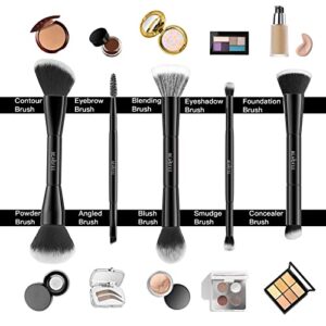 BEASOFEE Perfection Makeup Brushes 5pcs Makeup Brushes Set Synthetic Foundation Powder Concealers Eye shadows Blush Makeup Brushes with Black Bag (Black)