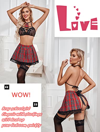 Avidlove Lingerie for Women Sexy Naughty Schoolgirl Costume Cosplay Lingerie Set Roleplay Outfit Set