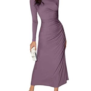 Floerns Women's Solid Boat Neck Long Sleeve Ruched Side Party A Line Long Dress Mauve Purple S