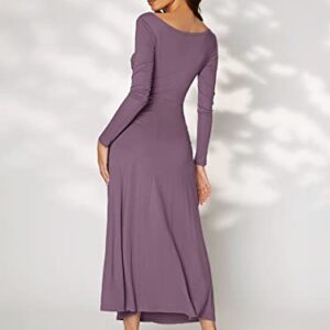 Floerns Women's Solid Boat Neck Long Sleeve Ruched Side Party A Line Long Dress Mauve Purple S