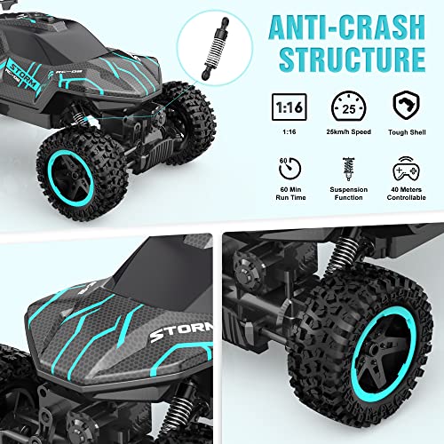 HOMYE Remote Control Car, 1:16 RC Cars for Boys Age 4-7 8-12 with Scale Sprays and Lights, 2 Batteries for 60 Minutes Playtime, All Terrains RC Drift Car for Boys Girls