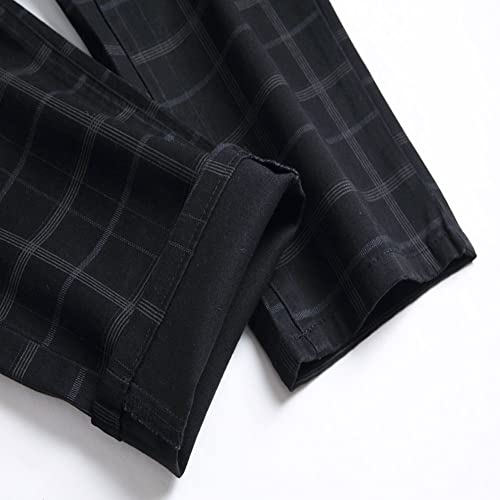 Keevoom Mens Dress Pants Skinny Stretch Black Chinos Casual Business Plaid Pants for Men (3303 Black,34)