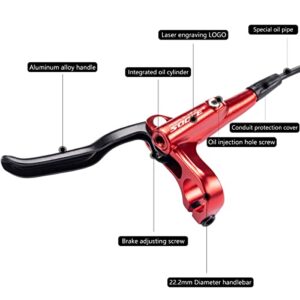 Cyclon MTB Hydraulic Disc Brakes Set, Black/Red Aluminum Alloy Hydraulic Brakes for Mountain Bike Left Front 1000mm Right Rear 1700mm Hydraulic Bicycle Brakes with is/PM Adapter Fit 160mm Rotor