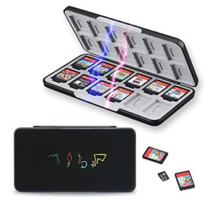 wonzir 24-slot switch game card case for nintendo switch game card/switch oled game card,portable switch game storage case with 24 game card slots and 24 micro sd card slots (24-pokemon)