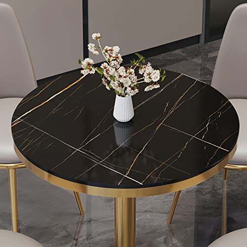 LITFAD Traditional Luxury Round Dining Table Sintered Stone Dining Table Modern Coffee Table Kitchen Table with Pedestal Base - Black 23.6" L x 23.6" W x 29.5" H