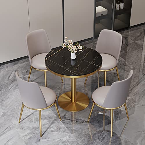 LITFAD Traditional Luxury Round Dining Table Sintered Stone Dining Table Modern Coffee Table Kitchen Table with Pedestal Base - Black 23.6" L x 23.6" W x 29.5" H