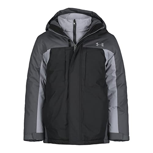 Under Armour Boys' Westward 3-in-1 Jacket, Removable Hood & Liner, Windproof & Water Repellant, Black Gray Block, 6