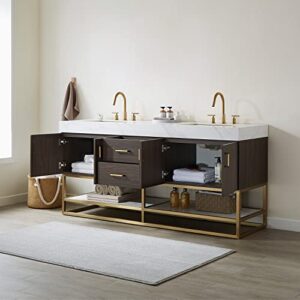 VINNOVA Toledo Bathroom Vanity, 72 Inches, Dark Walnut