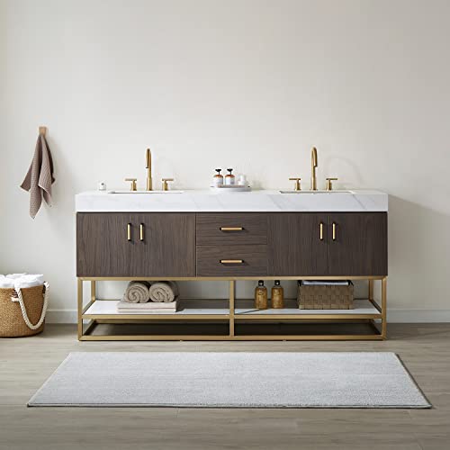 VINNOVA Toledo Bathroom Vanity, 72 Inches, Dark Walnut