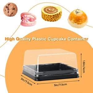 GothaBach 100 Set Plastic Square Containers with Lids Cupcake Boxes Muffin Pod Dome Muffin Single Container Box for Wedding Birthday Gifts Supplies (Black)