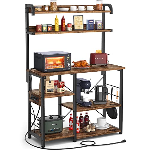 Topfurny Baker's Rack with Power Outlet, Coffee Station, Microwave Oven Stand, Kitchen Shelf, Cart, 7-Tier Stand or Bar Table Organizer, for Spice, Pots and Pans Organizer