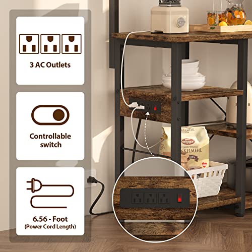 Topfurny Baker's Rack with Power Outlet, Coffee Station, Microwave Oven Stand, Kitchen Shelf, Cart, 7-Tier Stand or Bar Table Organizer, for Spice, Pots and Pans Organizer