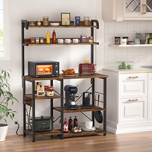 Topfurny Baker's Rack with Power Outlet, Coffee Station, Microwave Oven Stand, Kitchen Shelf, Cart, 7-Tier Stand or Bar Table Organizer, for Spice, Pots and Pans Organizer