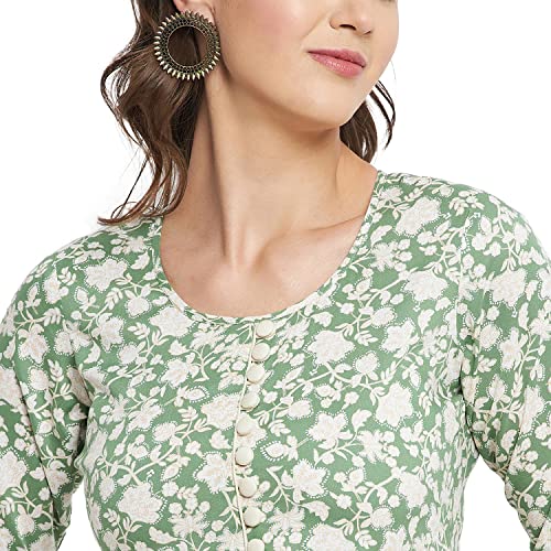 Tissu Women's Rayon Green & Beige Floral Printed Flared Kurta 2144_Green_XS