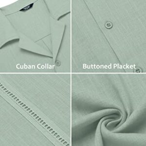 COOFANDY Men's Cuban Shirt Short Sleeve Linen Tops Casual Beach Button Up Shirts A - Light Green