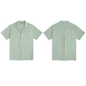 COOFANDY Men's Cuban Shirt Short Sleeve Linen Tops Casual Beach Button Up Shirts A - Light Green