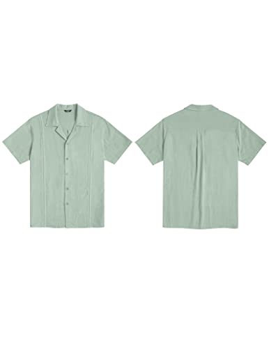 COOFANDY Men's Cuban Shirt Short Sleeve Linen Tops Casual Beach Button Up Shirts A - Light Green