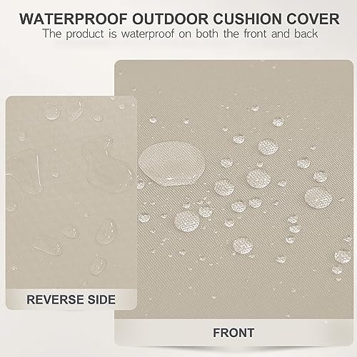 Favoyard Patio Chair Cushion 19 x 19 Inch Waterproof Outdoor Seat Cushions for Patio Furniture 3-Year Color Fastness Garden Sofa Couch Chair Pads with Handle and Adjustable Straps Set of 2, Beige