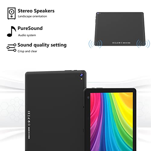 Android Tablet, 10 inch Tablets, 2GB+32GB Computer Tablet Support 512GB Expand, 2MP + 8MP Camera, IPS Screen, WiFi, Bluetooth, 6000mAh, Google GMS Certified Tableta Black