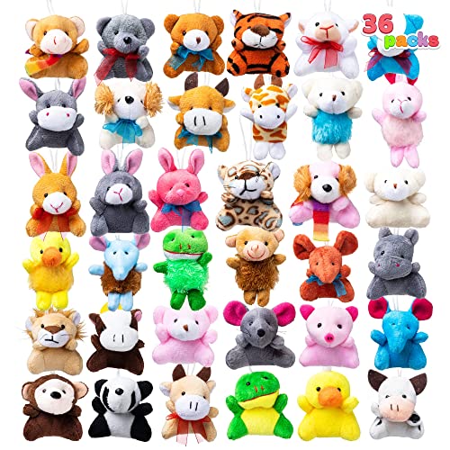 JOYIN 36 Pack Mini Animal Plush Toy Assortment (36 Units 3" Each),Bulk Stuffed Animals Party Favors for Kids, Small Animals Plush Keychain Decoration, Carnival Prizes