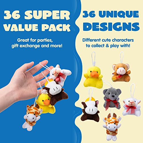 JOYIN 36 Pack Mini Animal Plush Toy Assortment (36 Units 3" Each),Bulk Stuffed Animals Party Favors for Kids, Small Animals Plush Keychain Decoration, Carnival Prizes