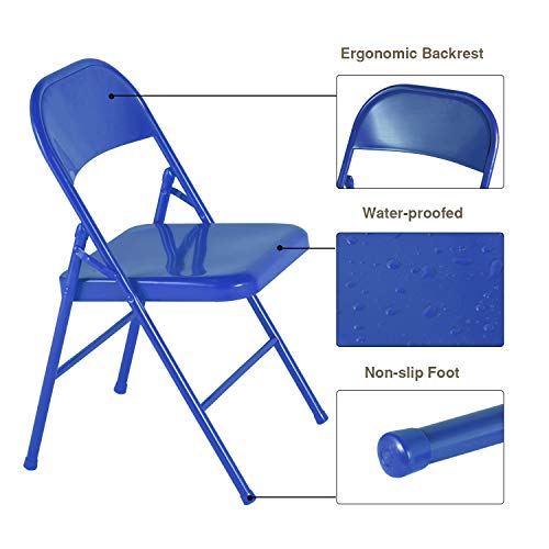 VECELO Metal Frame Folding Hold Up to 350 Pounds, Mounted Steel Chairs with Triple Braced & Double Hinged Back for Home Office, Set of 4, Blue