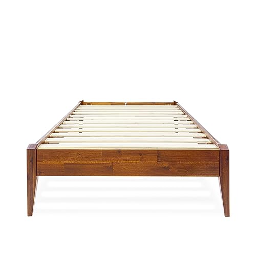 Bme Dinkee 15 Inch Signature Bed Frame Without Headboard - Modern & Minimalist Style with Acacia Wood - 12 Strong Wood Slat Support - Easy Assembly - No Box Spring Needed - Caramel, Twin