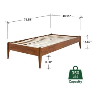 Bme Dinkee 15 Inch Signature Bed Frame Without Headboard - Modern & Minimalist Style with Acacia Wood - 12 Strong Wood Slat Support - Easy Assembly - No Box Spring Needed - Caramel, Twin