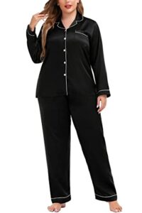 swomog plus size pajamas long sleeve pajama set silk pj set button down sleepwear bridesmaid pjs satin pajama set 18w black