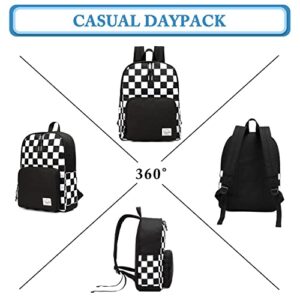 VASCHY School Backpack, Lightweight Travel Backpack for Men Women Schoolbag Bookbag for Kids Teen Boys Girls Black White Plaid