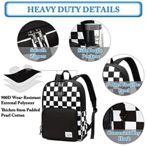 VASCHY School Backpack, Lightweight Travel Backpack for Men Women Schoolbag Bookbag for Kids Teen Boys Girls Black White Plaid