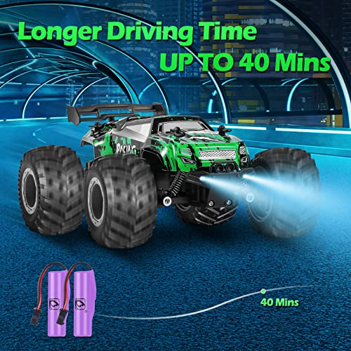 Rcjoyou RC Cars,All Terrain Remote Control Car,2WD 2.4 GHz Off Road High Speed 20 Km/h RC Monster Truck Racing Cars with LED Headlight and Two Batteries, Xmas Gifts for Kid and Adults