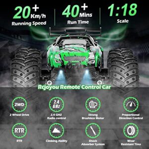 Rcjoyou RC Cars,All Terrain Remote Control Car,2WD 2.4 GHz Off Road High Speed 20 Km/h RC Monster Truck Racing Cars with LED Headlight and Two Batteries, Xmas Gifts for Kid and Adults